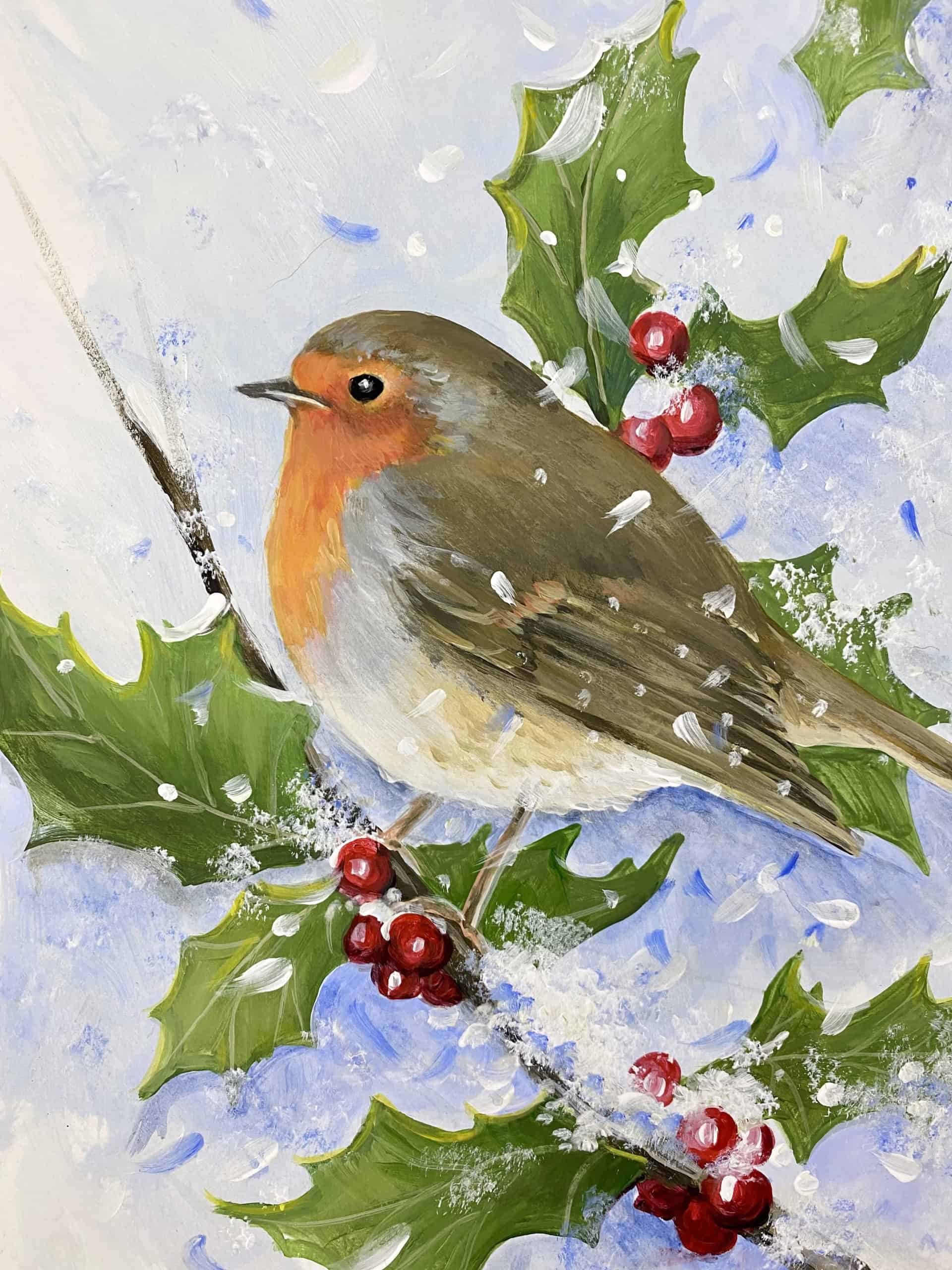 Snowy Robin Acrylic Painting Course - Discovery Art Class